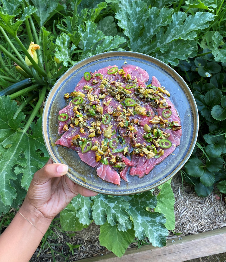 Tuna Crudo with Green Olive and Pistachio – Food For Everyone